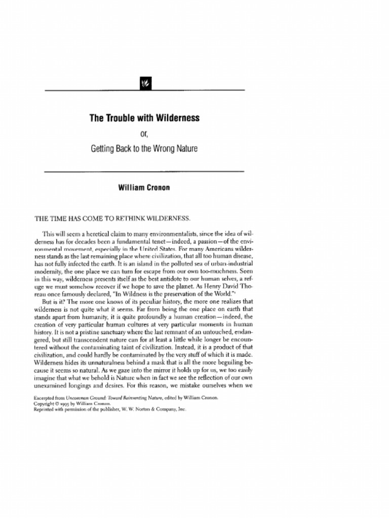 Cronon The Trouble With Wilderness | PDF
