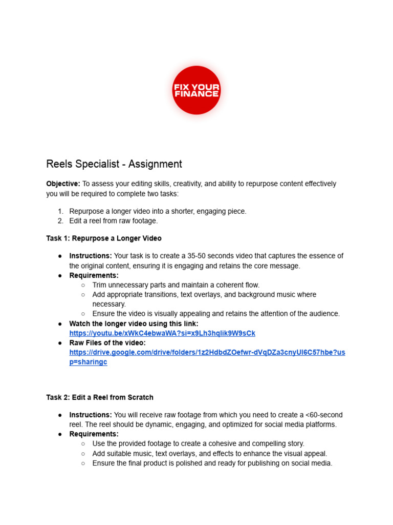 Reels Specialist Editor - Assignment | PDF