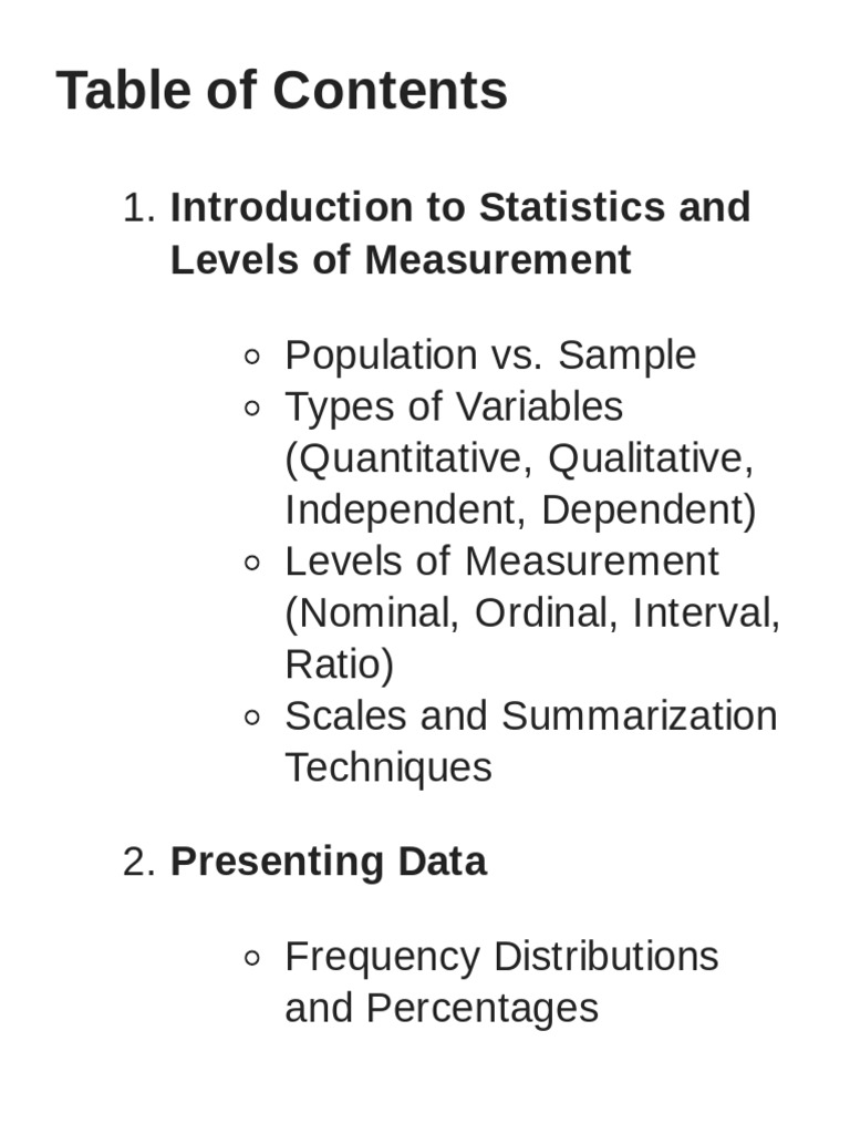 Table of Contents For Statistics | PDF | Statistics | Analysis Of Variance