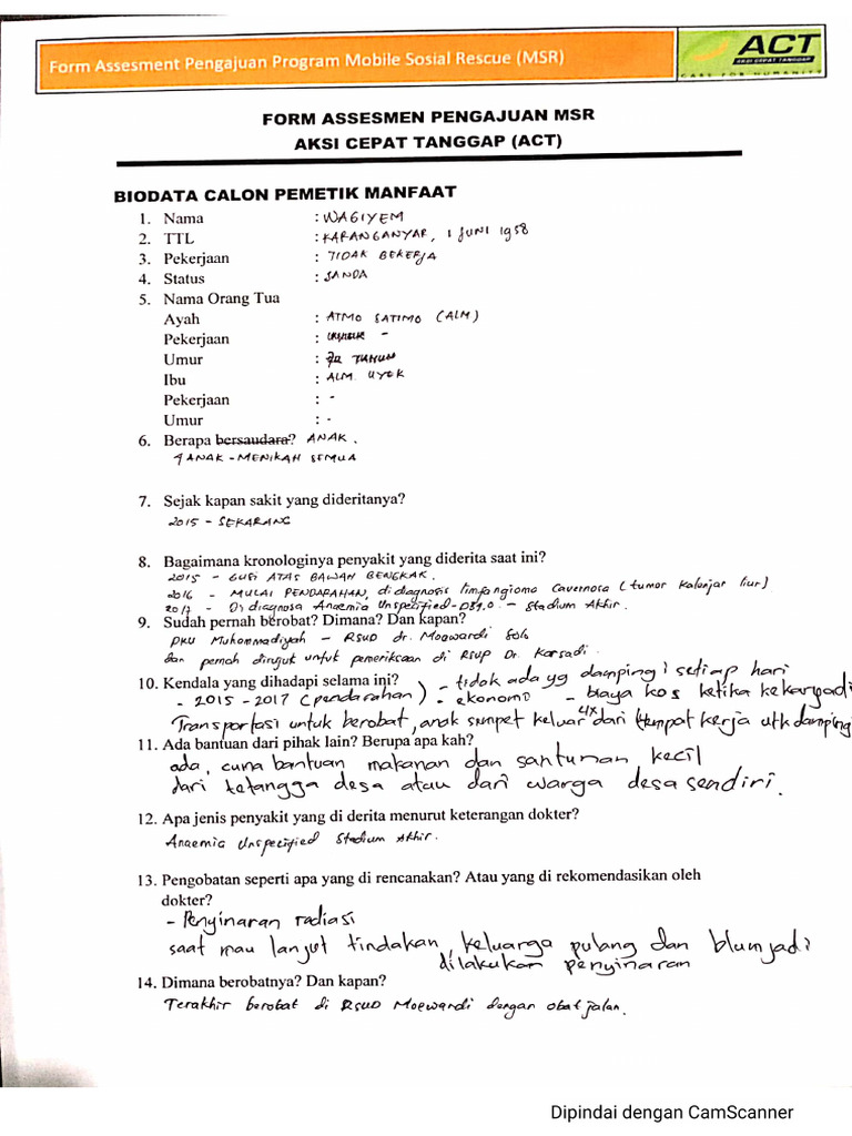 Form Assesment Pengajuan MSR ACT Solo | PDF