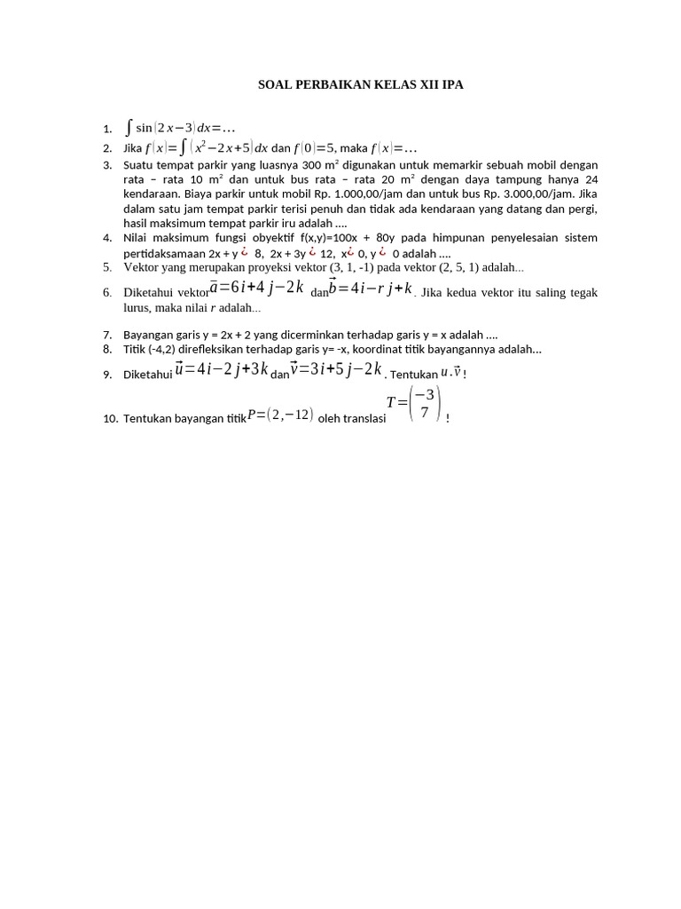 Soal Perbaikan Matematika Kelas XII | PDF