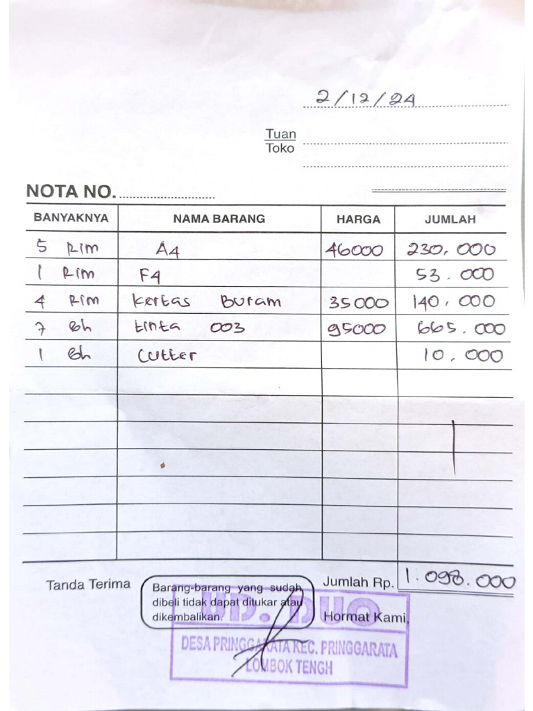 Nota ATK PAS Ganjil 2024 | PDF