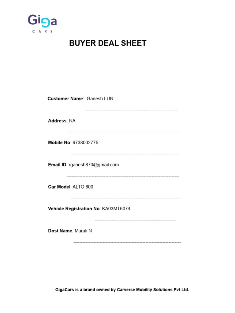 Buyer 616d129b8c76d73a7237d3ac Unsigned Dealsheet | PDF | Vehicles ...