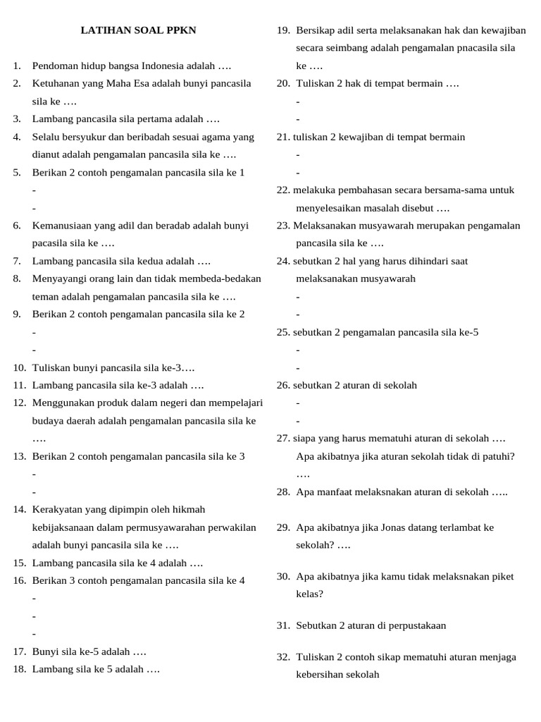 LATIHAN SOAL PPKN ALIKA | PDF