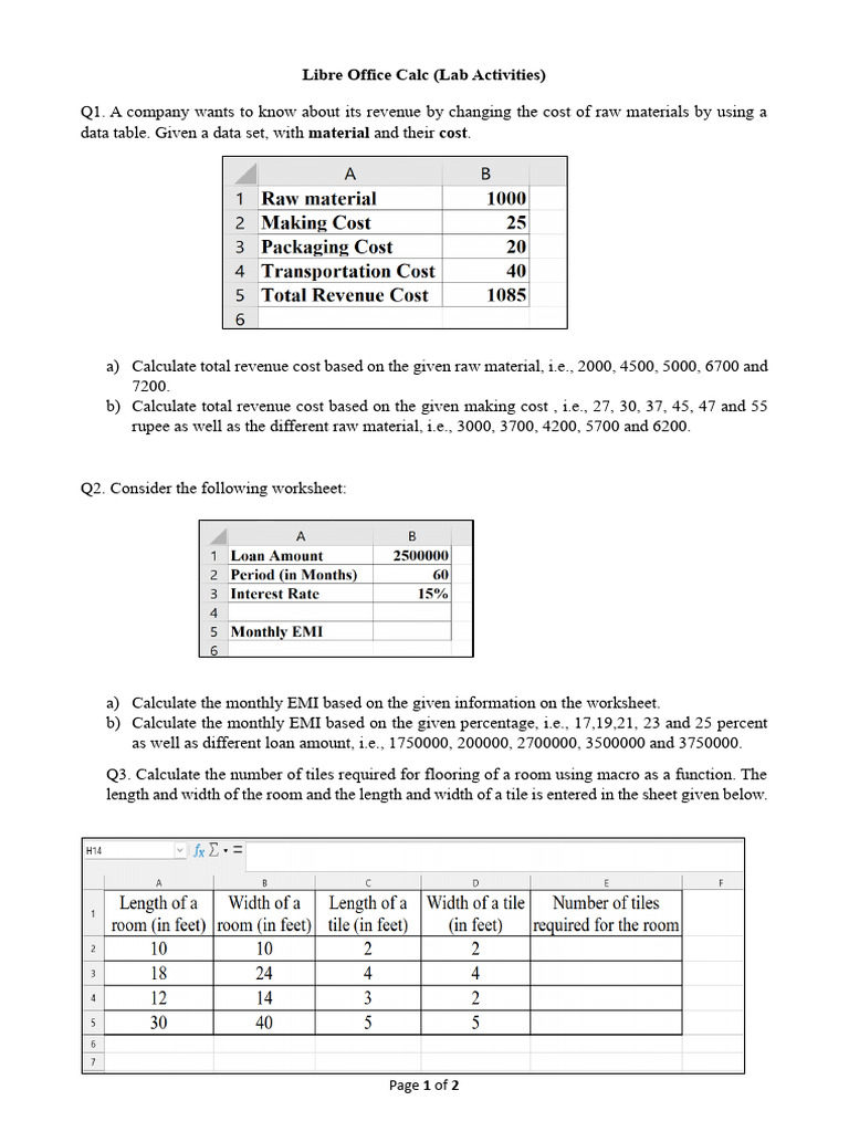 LibreOffice Calc Lab Activities Guide | PDF