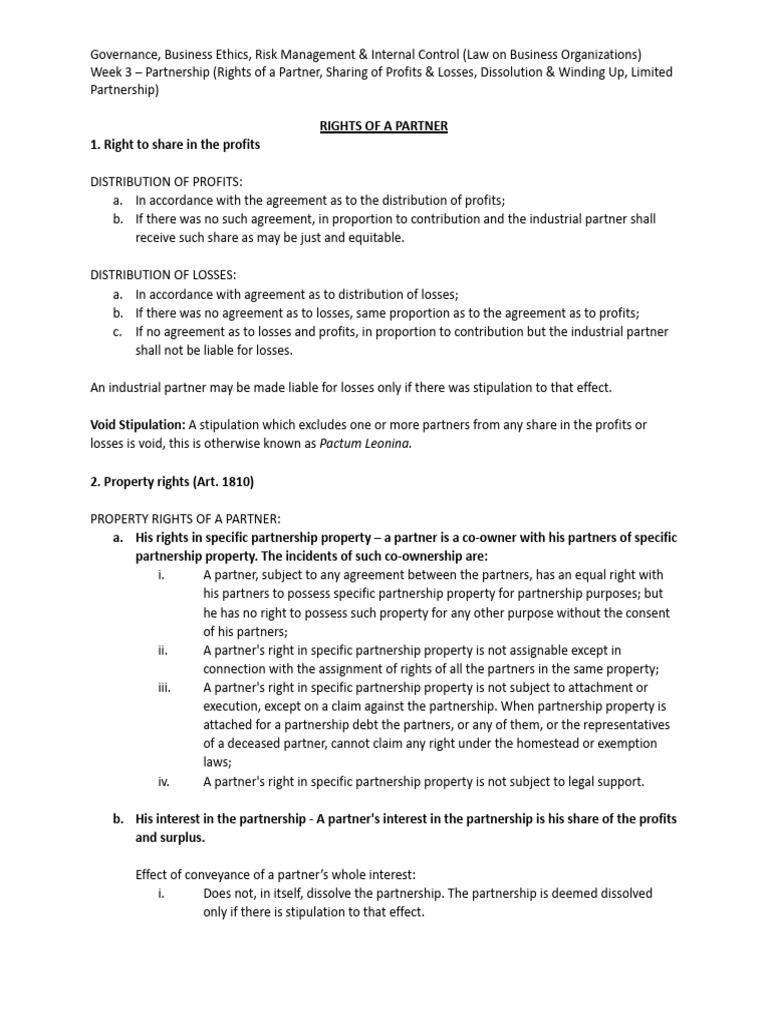 Partnership Rights and Profit Sharing Guide | PDF | Partnership ...