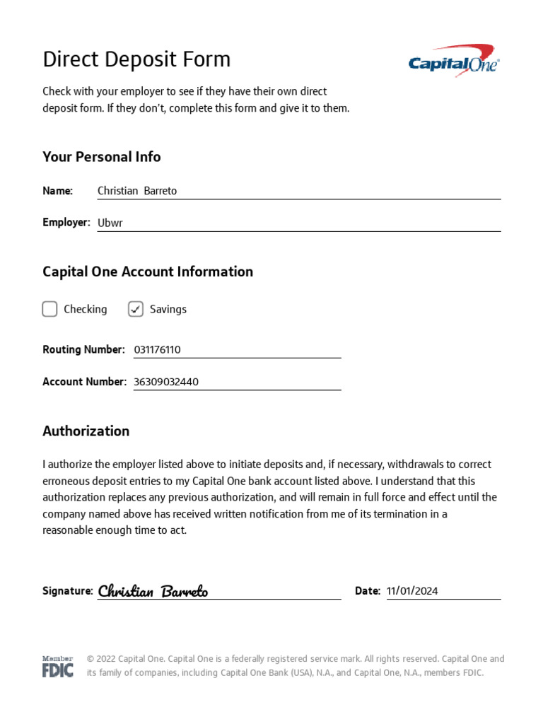 Bank Direct Deposit | PDF