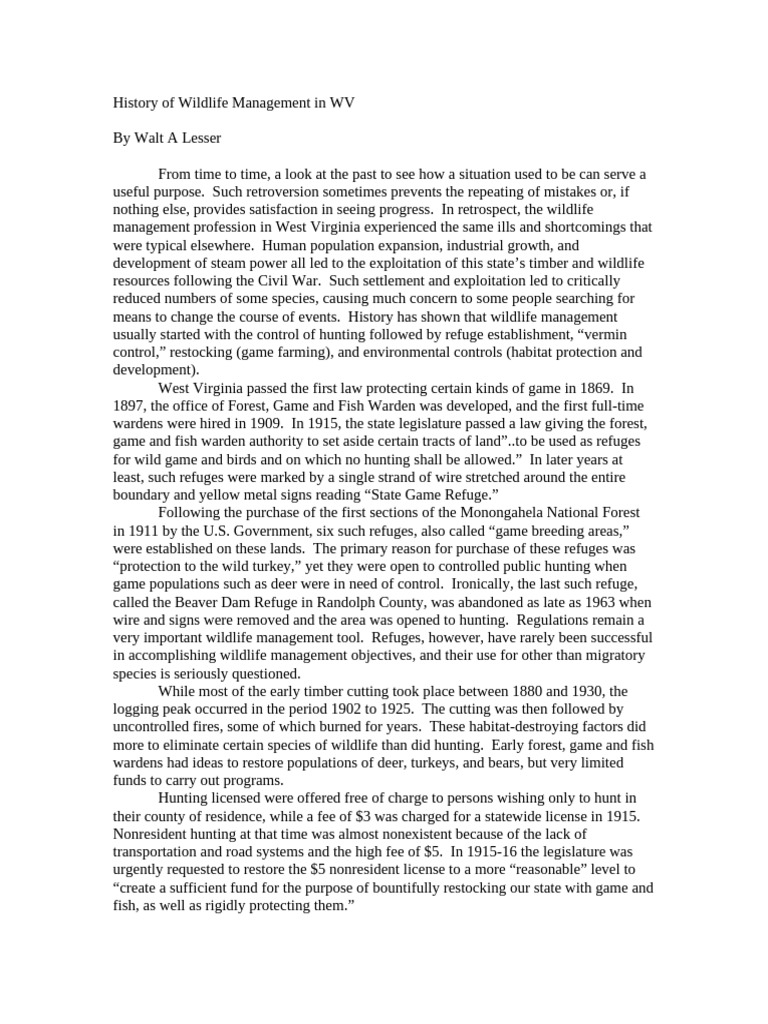 History of Wildlife Management in WV | PDF | Beaver | Wildlife
