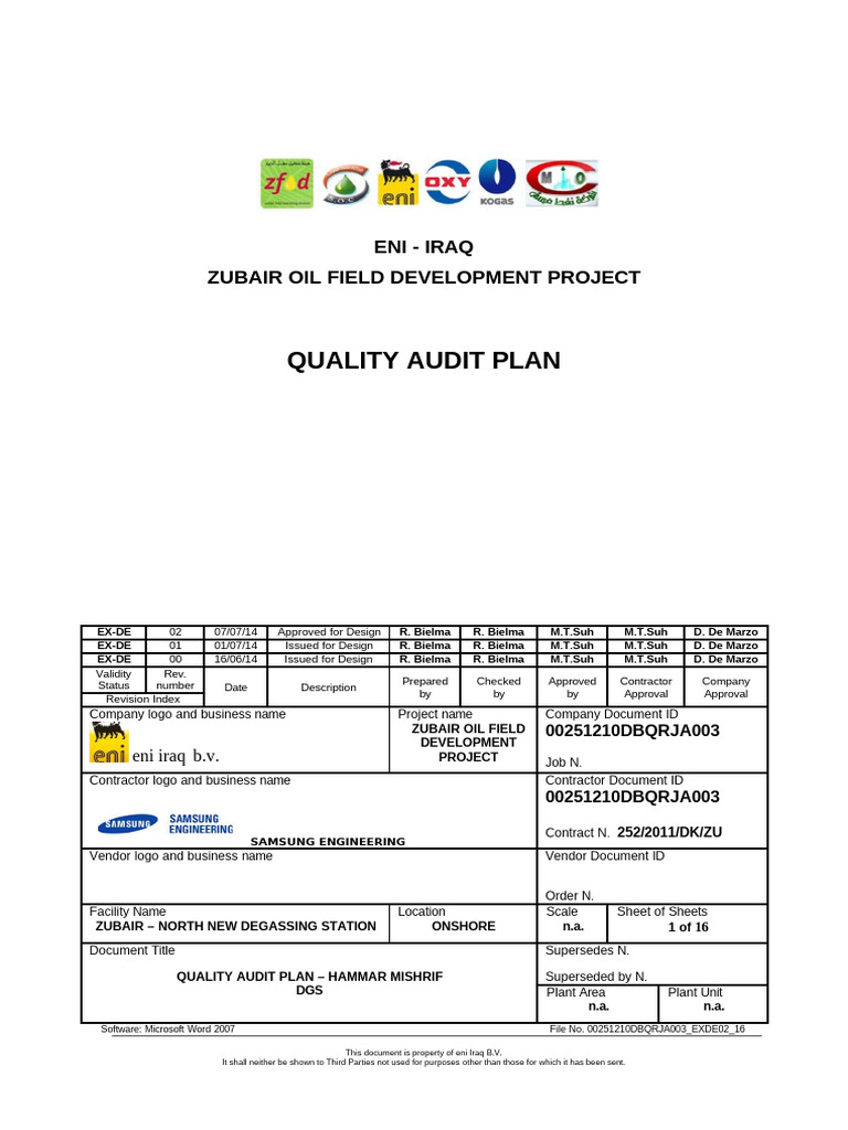 Zubair Oil Field Quality Audit Plan | PDF | Audit | Auditor's Report