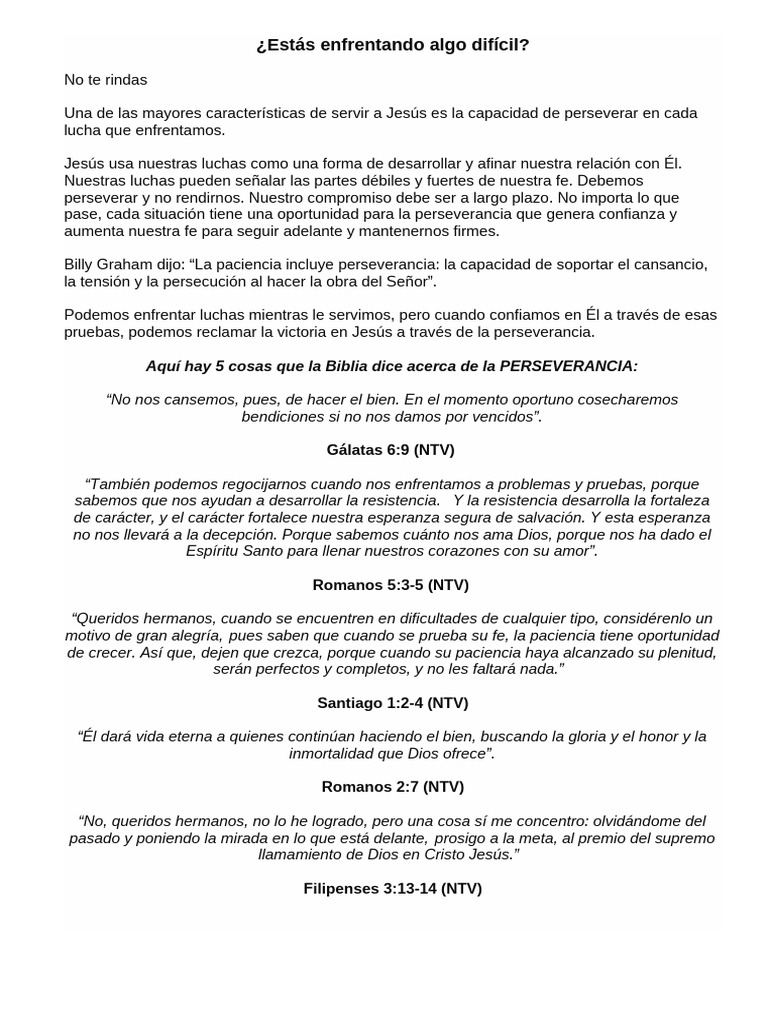 PERSEVERANDO 2 Estás Enfrentando Algo Difícil | PDF | Rut (figura ...