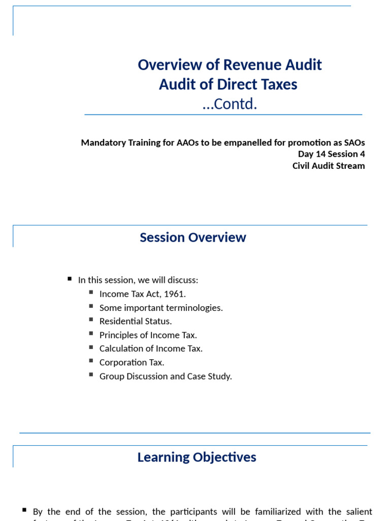 Overview of Income Tax Audit Training | PDF | Corporate Tax | Income Tax