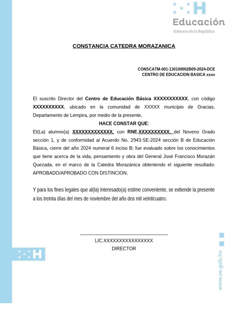 Constancia Catedra Morazanica, Himno Nacional | PDF