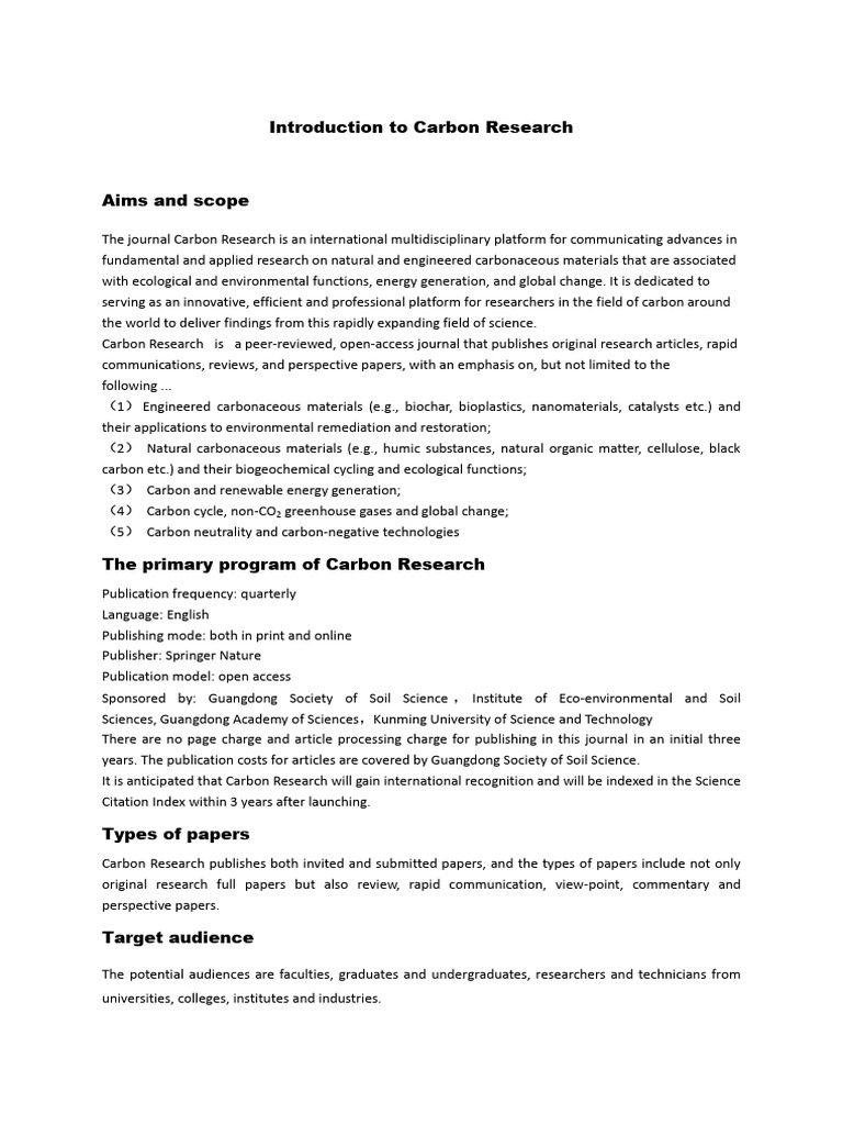 Introduction To Carbon Research | PDF | Academic Journal | Open Access