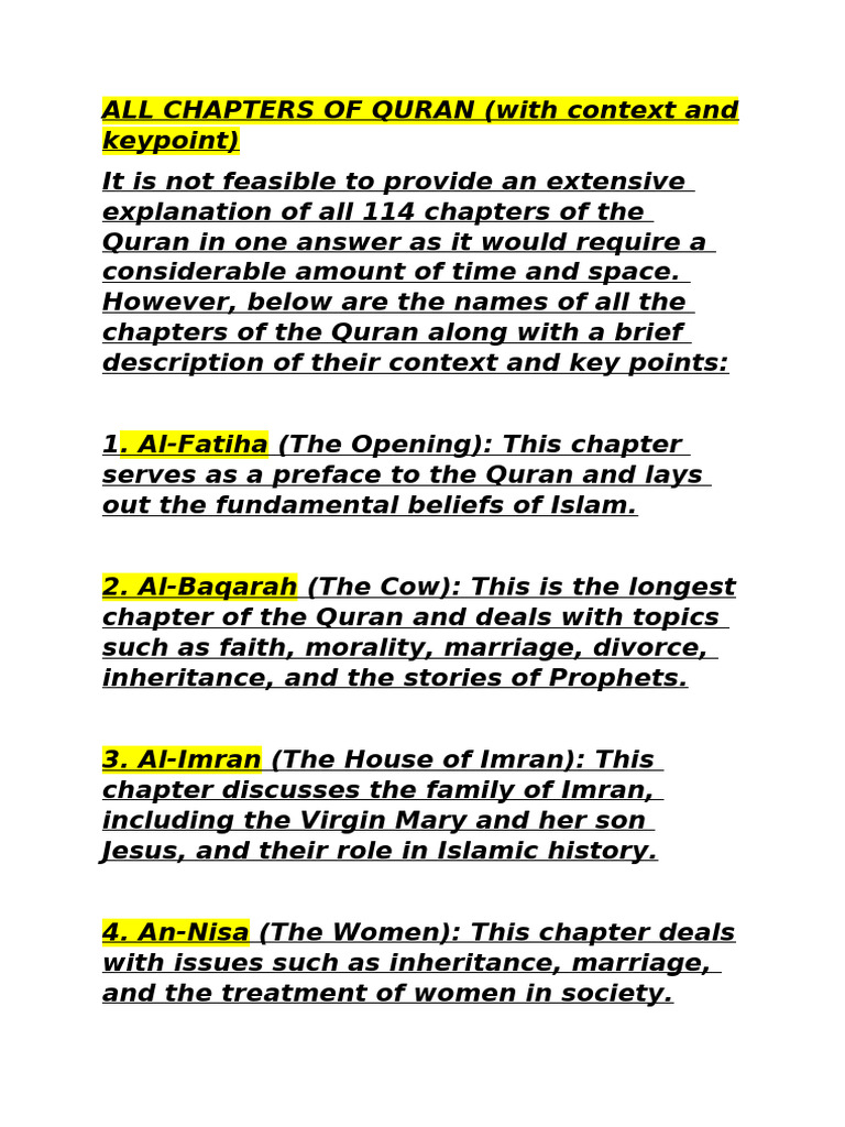 All Chapters of Quran | PDF | Surah | Prophets And Messengers In Islam