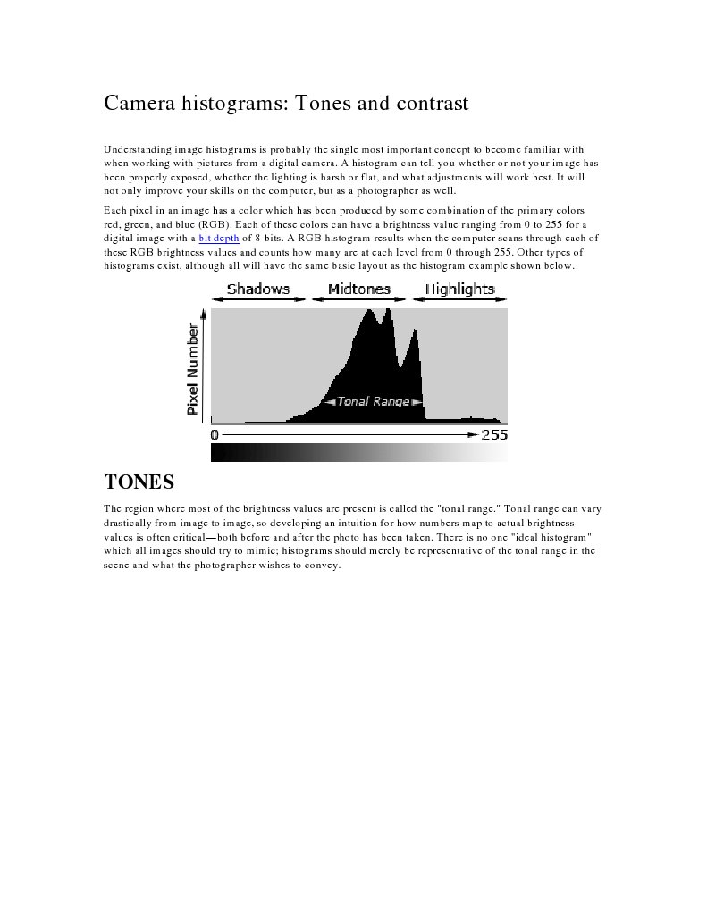 Camera Histograms: Tones and Contrast | PDF | Exposure (Photography ...