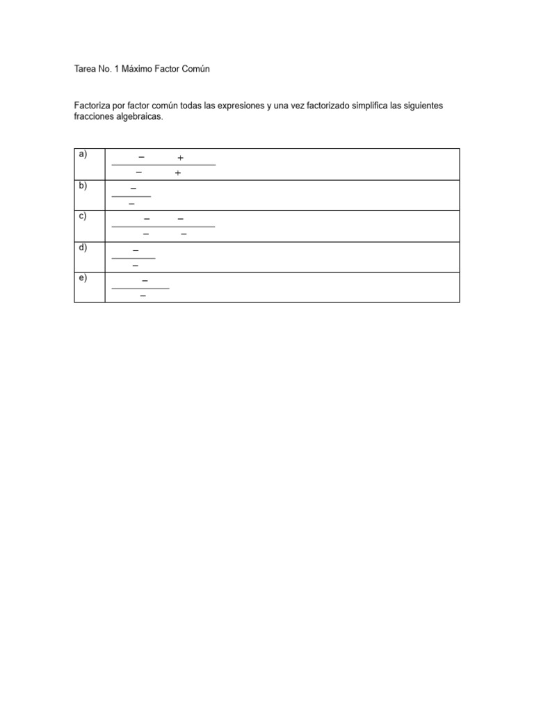 Tarea No 1. Factor Comun Sin Resolver | PDF