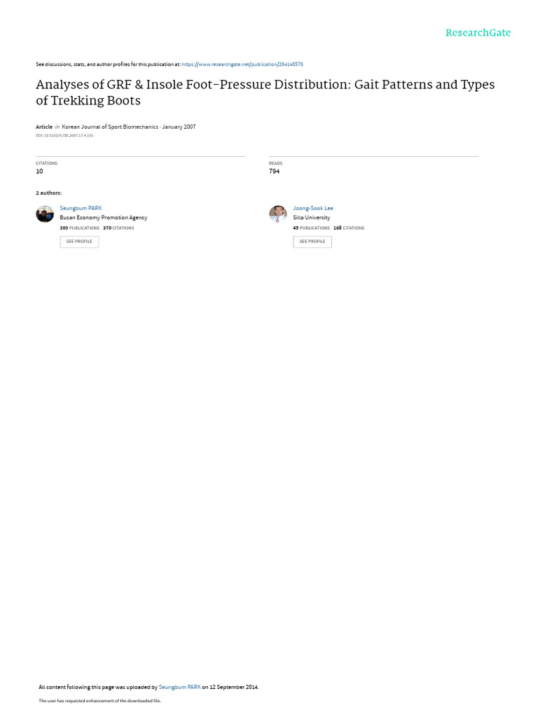 Analyses of GRF & Insole Foot-Pressure Distribution | PDF