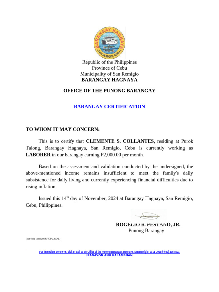 Certification of Low Income | PDF