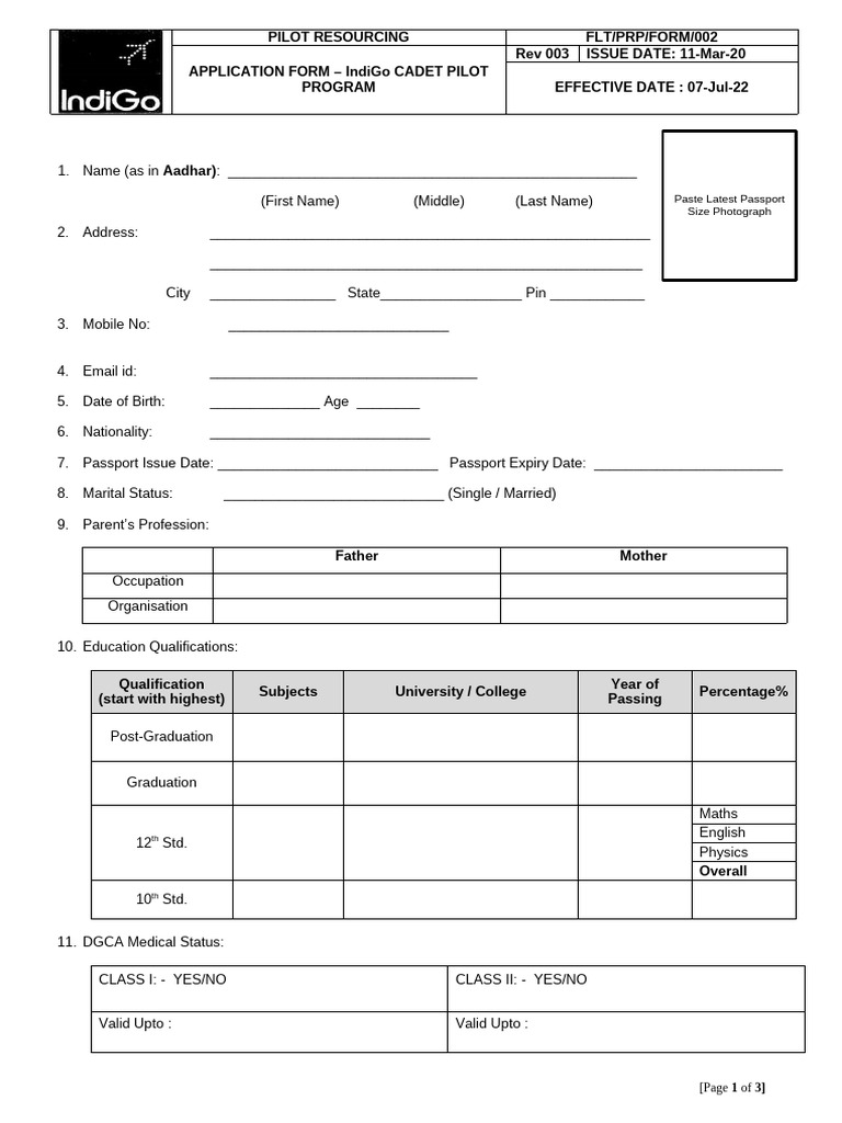 IndiGo Application Form | PDF