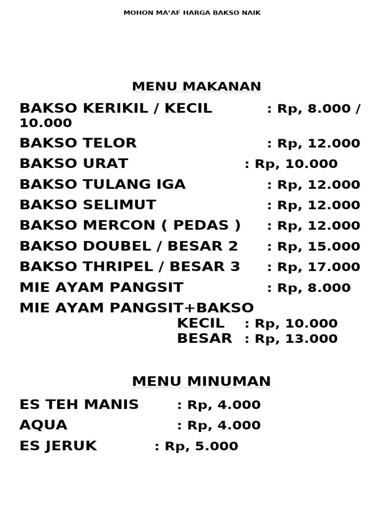 Menu Bakso Kerikil | PDF