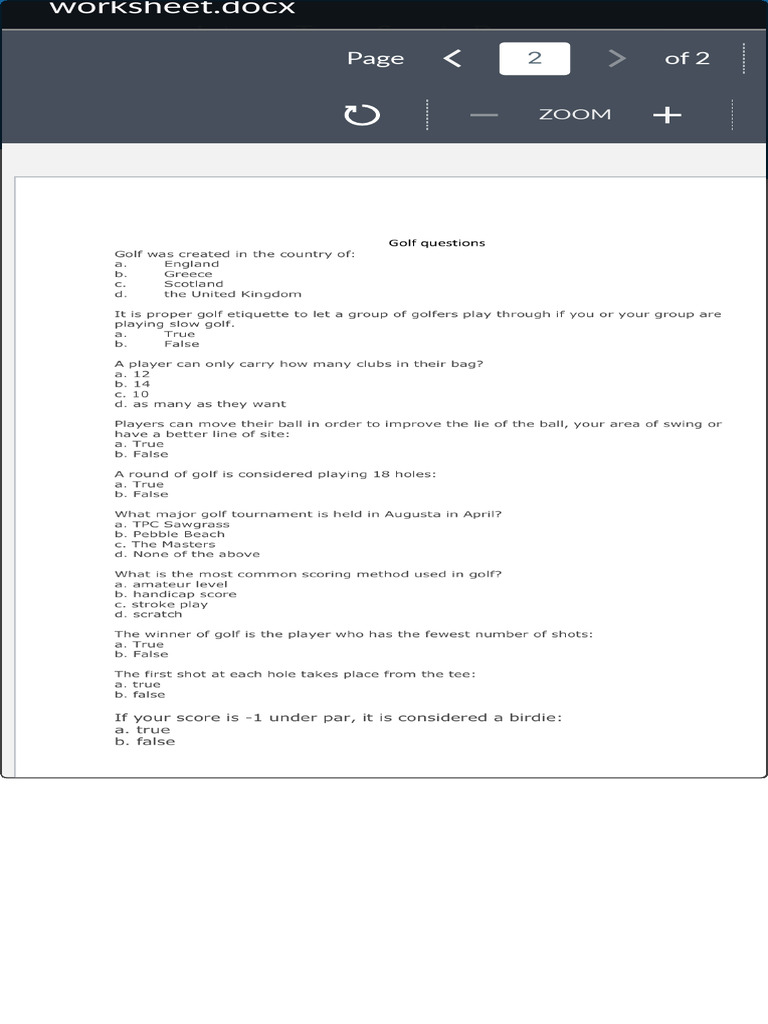 Golf rules and worksheet 2 | PDF