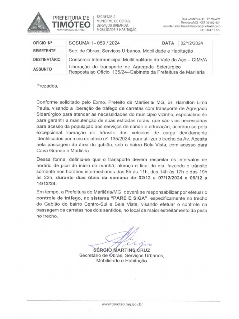 OFÍCIO 059-2024 Pref. Marlieria | PDF