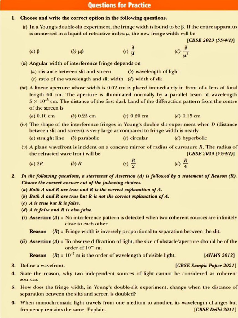 Wave Optics Practice Questions | PDF