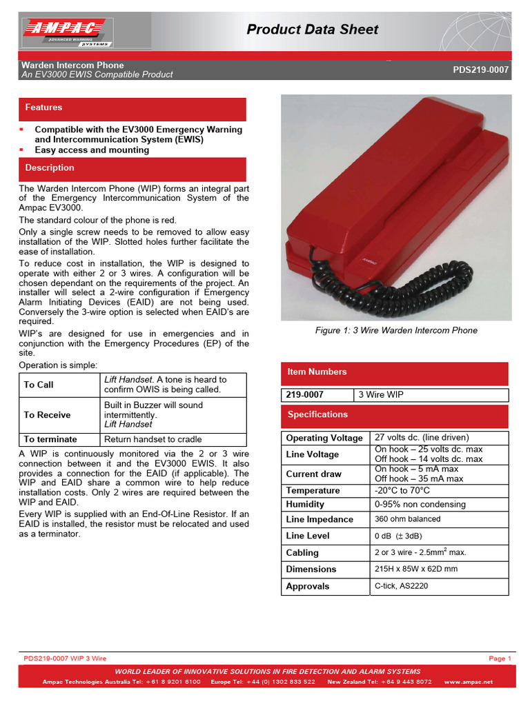 Product Data Sheet: An EV3000 EWIS Compatible Product | PDF | Telephone ...