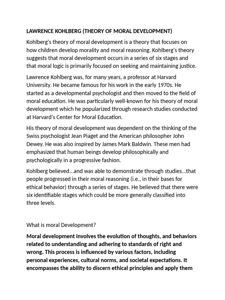 LAWRENCE KOHLBERG | PDF | Morality | Justice