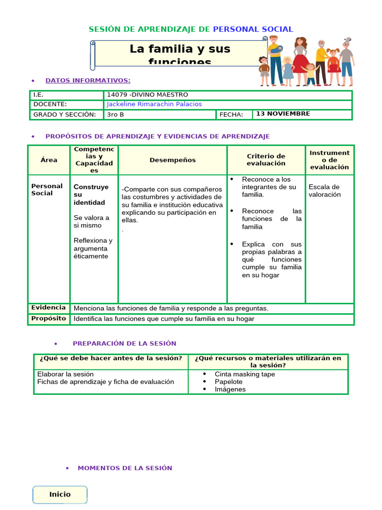 Sesion Personal Social La Familia y Sus Funciones - 13 Nov | PDF ...