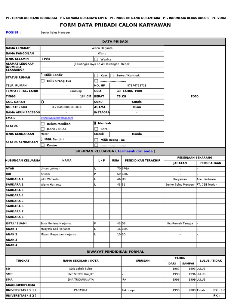 00 - Form Data Pribadi Calon Karyawan | PDF