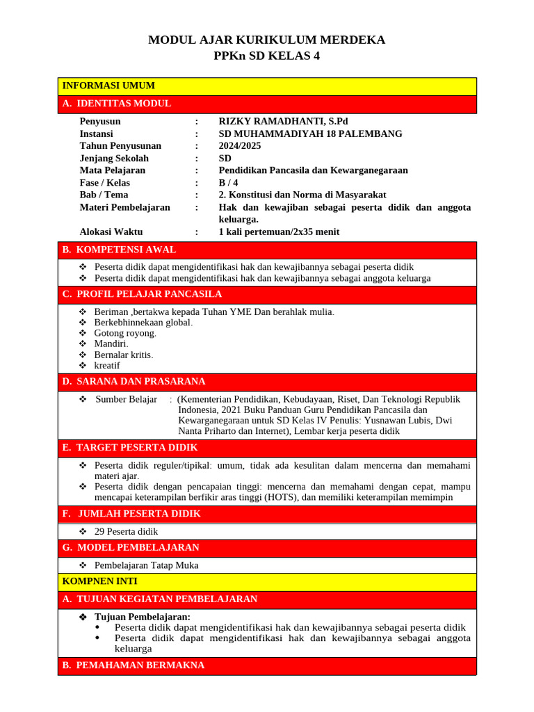 MODUL AJAR KURIKULUM MERDEKA Print | PDF