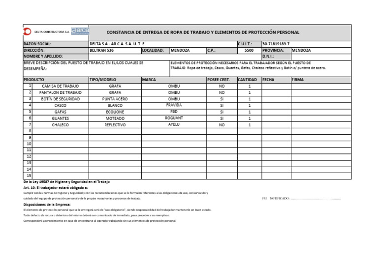 Planilla Epp Modelo | PDF