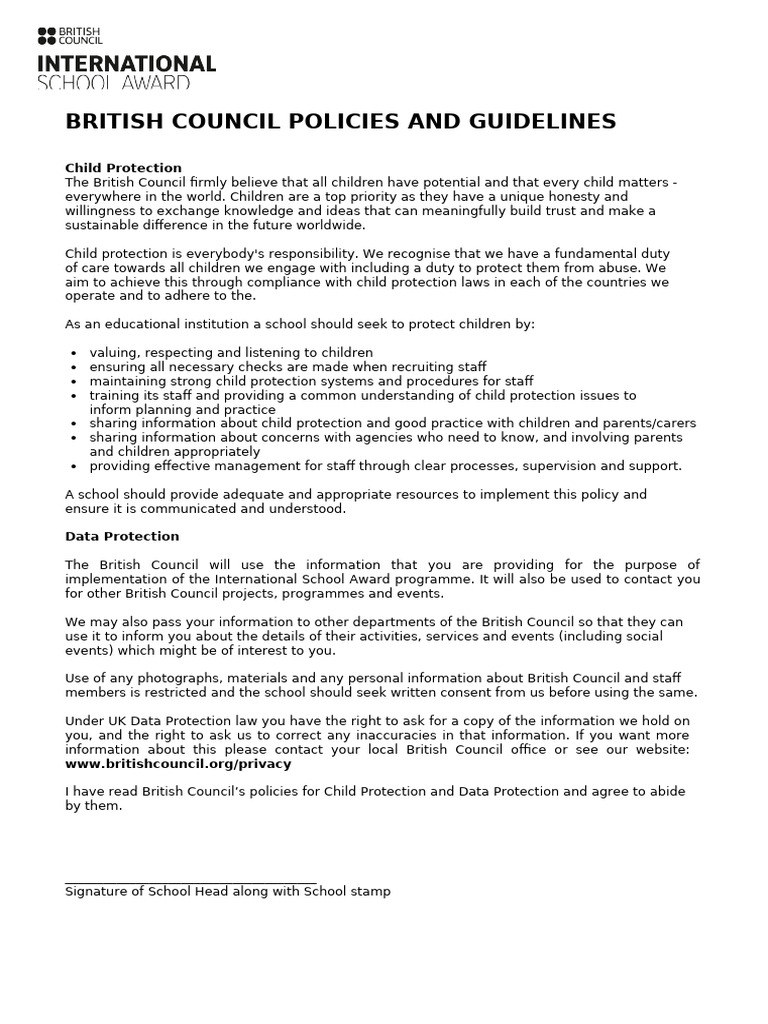 British Council Child Protection Policies | PDF | Information | Child ...