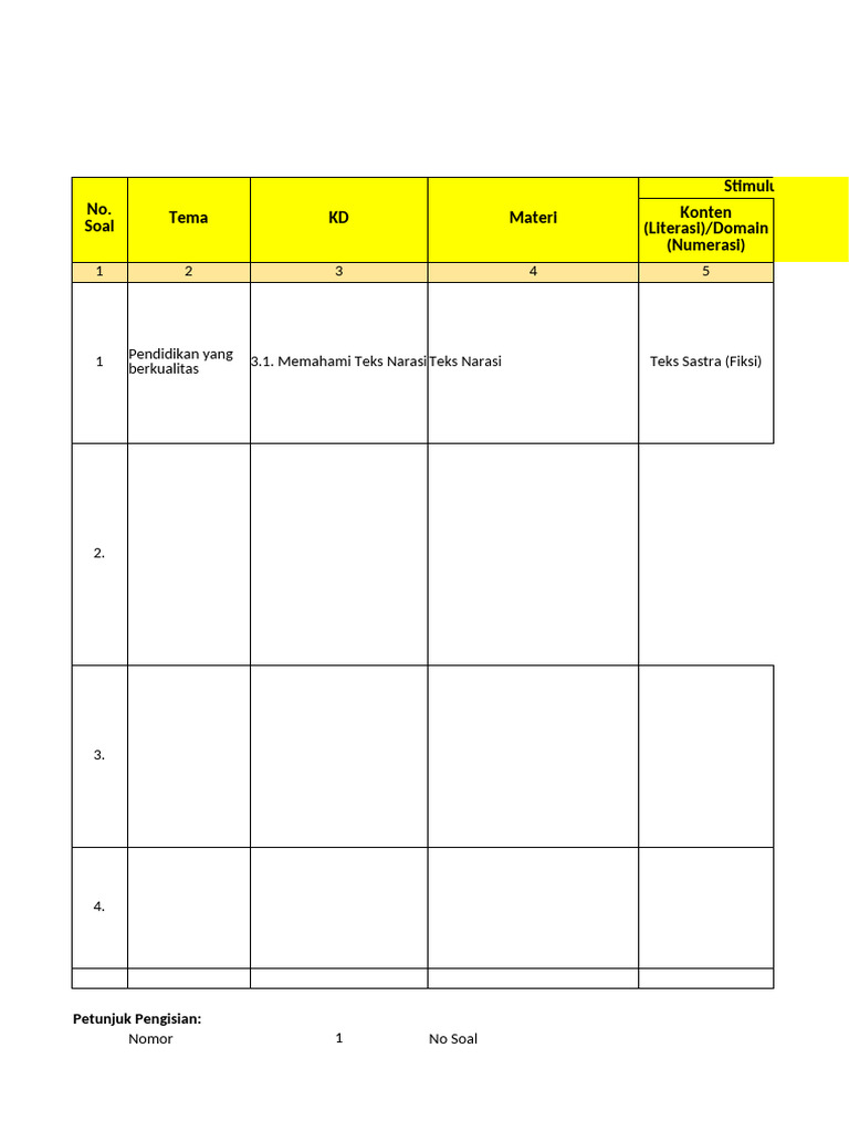 Format Kisi - Kisi Soal AKM Literas Dan Numerasi - BHS INDO IX B | PDF