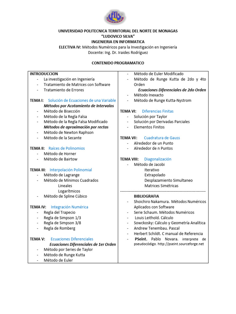 Contenido Programatico-1 | PDF | Análisis numérico | Ecuaciones