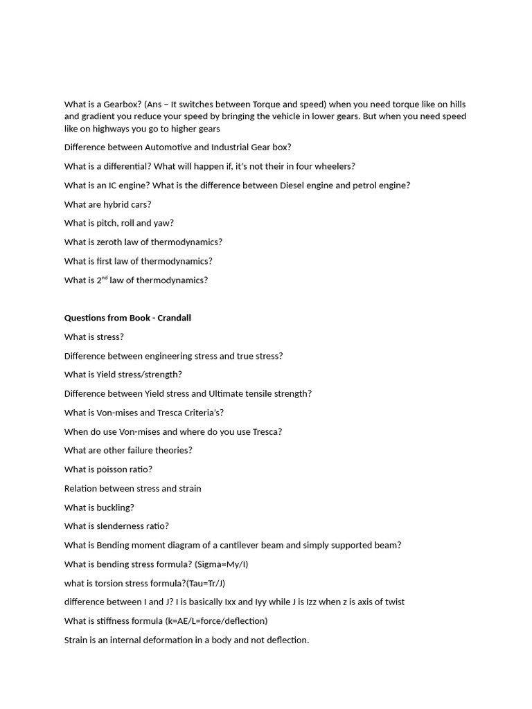 Mechanical Engineering Questions | PDF | Gear | Strength Of Materials