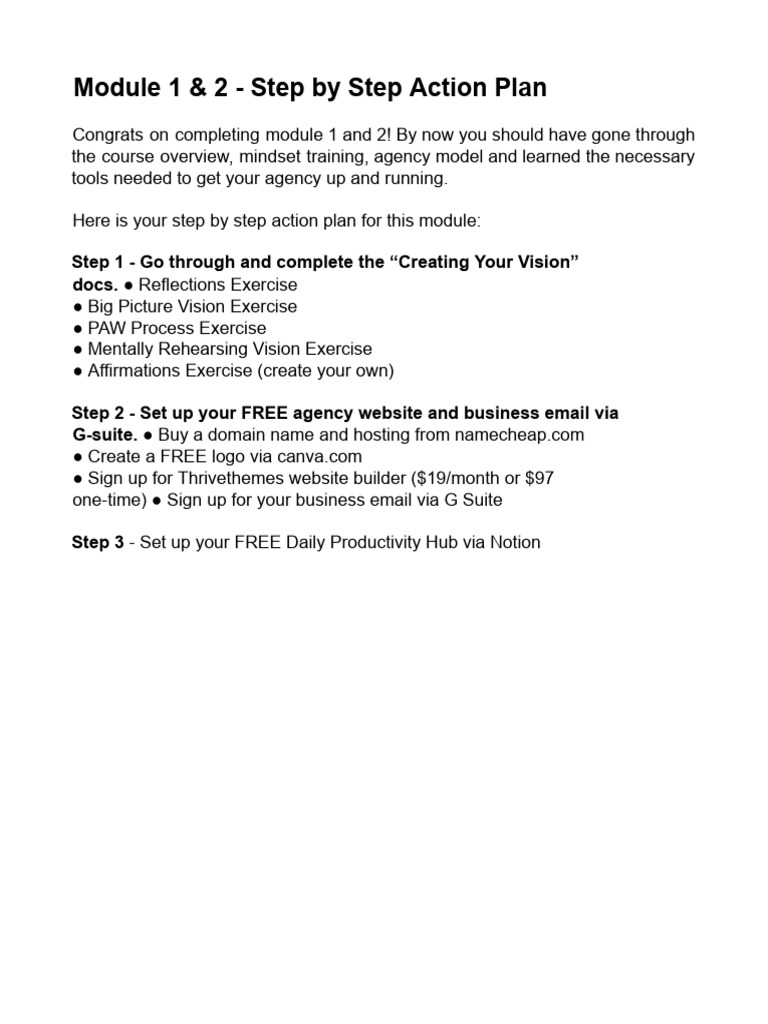 Module 1 & 2 - Step by Step Action Plan | PDF