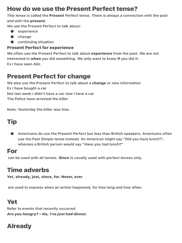 Understanding Present Perfect Tense | PDF