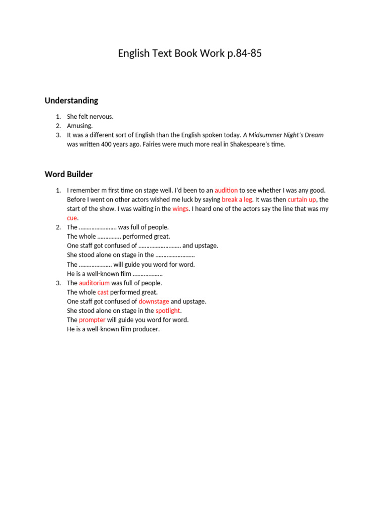 English Text Book Work p.84-85 | PDF