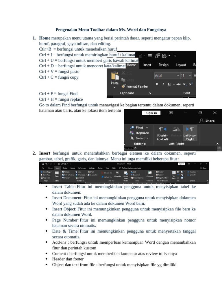 Fungsi Menu Toolbar di Ms. Word | PDF