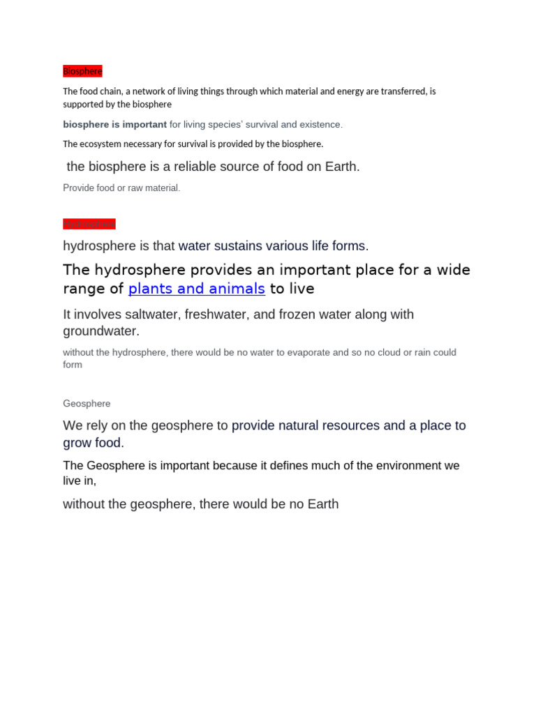 Understanding the Biosphere, Hydrosphere, and Geosphere | PDF