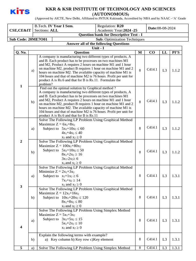 OT-QB For IV-I B.Tech - Mid I (R20) | PDF | Theoretical Computer Science | Applied Mathematics