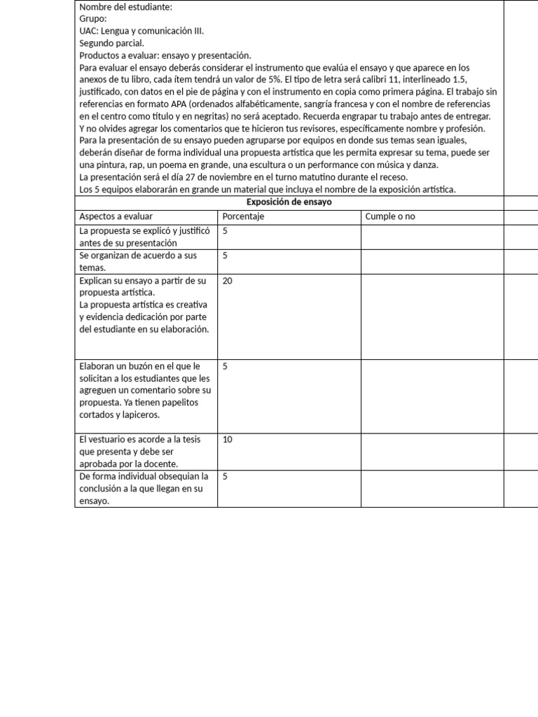 Instrucciones para Ensayo y Presentación | PDF