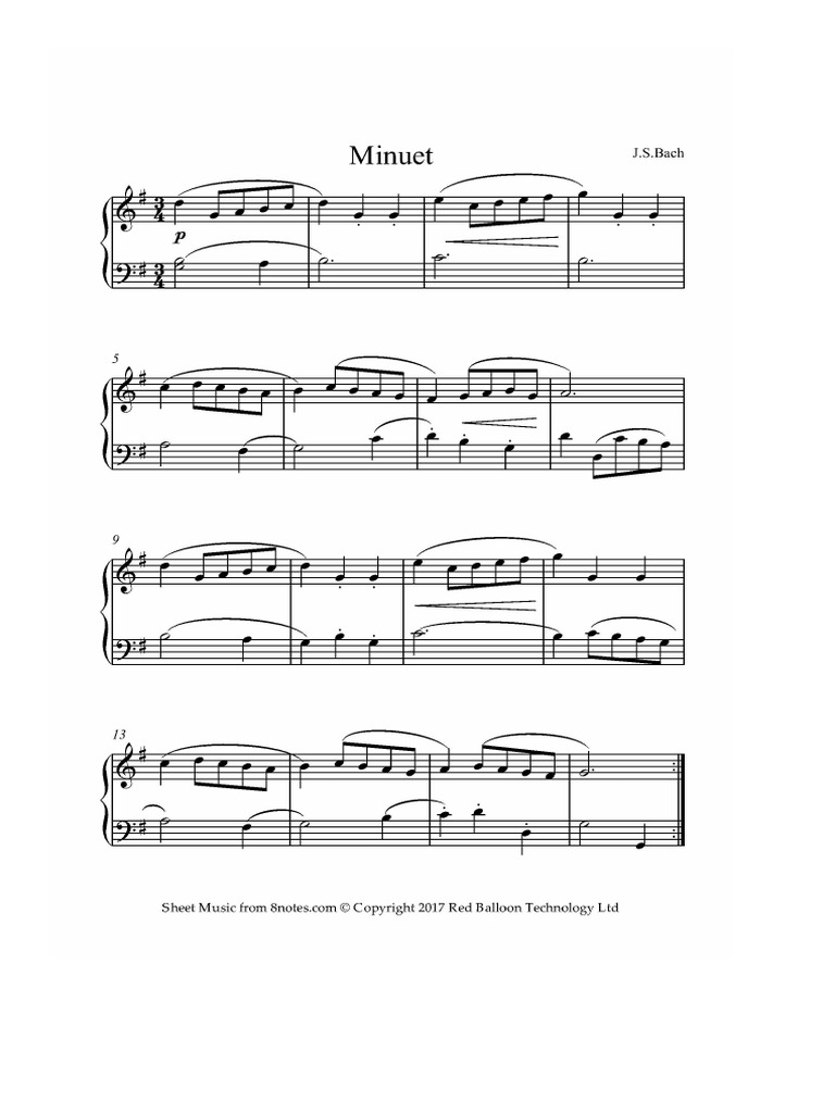 Bach, Johann Sebastian - Minuet Parte 1 | PDF