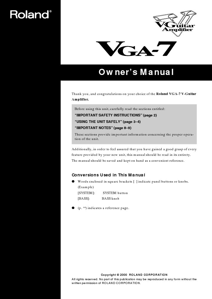 VGA-7 Guitar Amplifier User's Manual | PDF | Guitars | Synthesizer