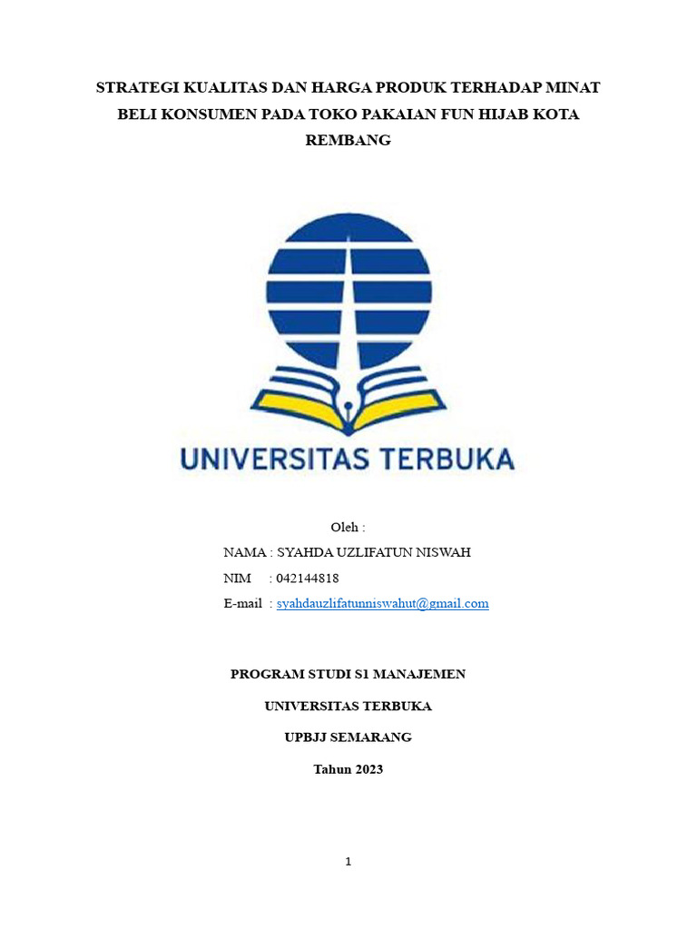 TUGAS 3 KARYA ILMIAH SYAHDA UZLIFATUN NISWAH 042144818-1 | PDF