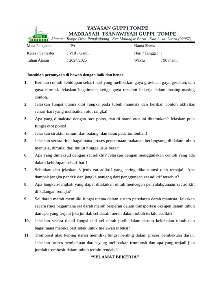 Soal Ipa Kelas Viii Semester I | PDF