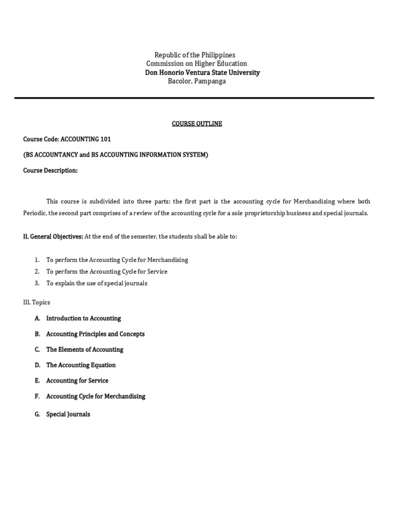 Accounting 101 Course Outline | PDF