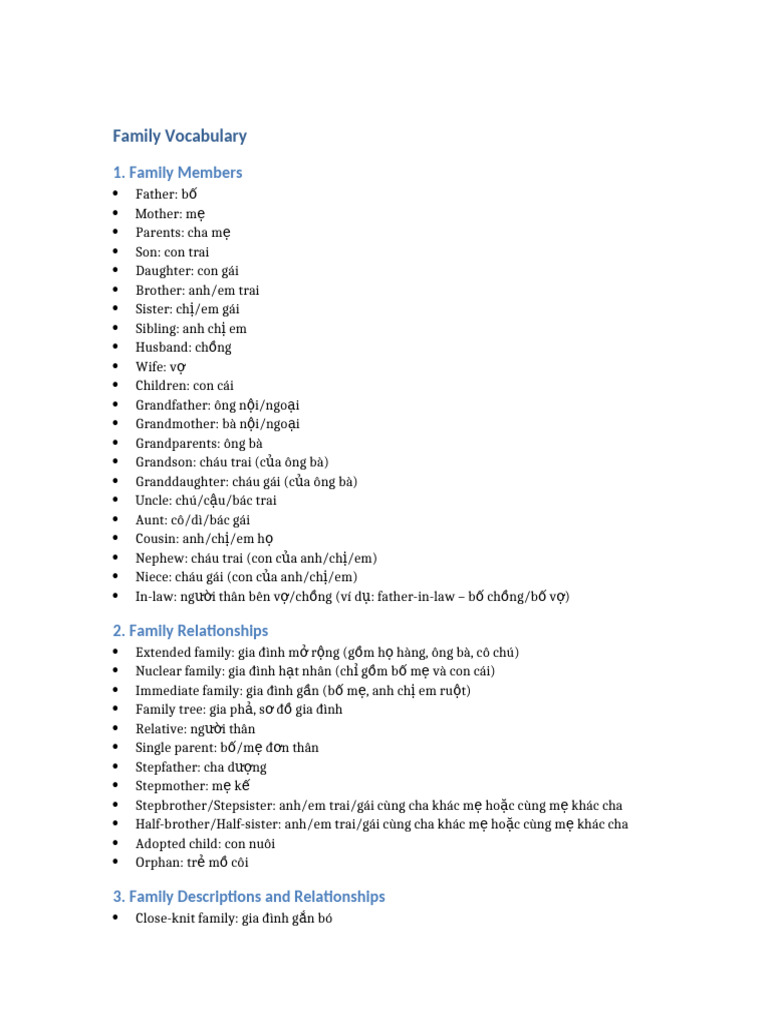 Family Vocabulary | PDF
